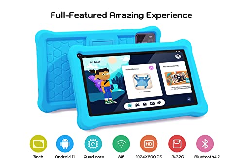 Kids Tablet Android 11 Tablet 7 inch for Kids, 3GB RAM 32GB ROM 128GB Expand,Google Certificated, Kids Software Pre-Installed, Bluetooth, WiFi.……