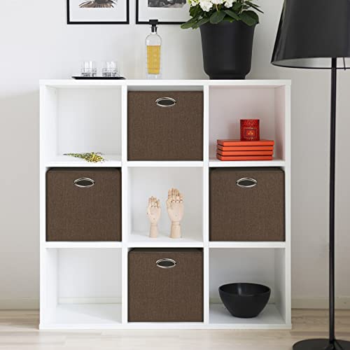 Posprica Cube Storage Bins 13×13 Fabric Foldable Box with Handles, Collapsible Organization Basket Set of 4 Large Capacity Drawer for Closet Shelf Cabinet Bookcase Bedroom, Dark Brown