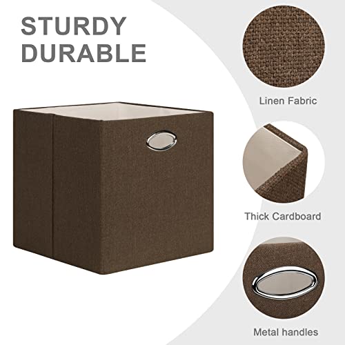 Posprica Cube Storage Bins 13×13 Fabric Foldable Box with Handles, Collapsible Organization Basket Set of 4 Large Capacity Drawer for Closet Shelf Cabinet Bookcase Bedroom, Dark Brown