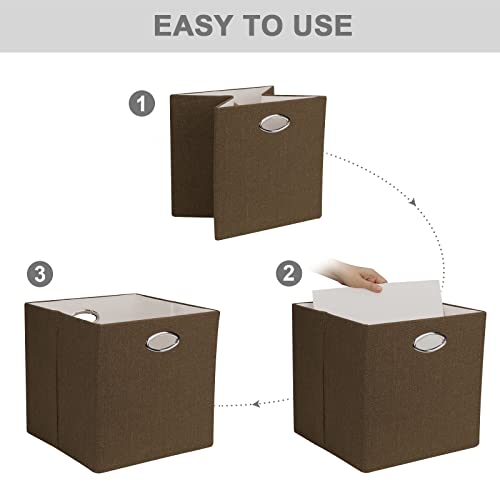 Posprica Cube Storage Bins 13×13 Fabric Foldable Box with Handles, Collapsible Organization Basket Set of 4 Large Capacity Drawer for Closet Shelf Cabinet Bookcase Bedroom, Dark Brown