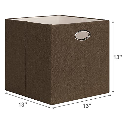 Posprica Cube Storage Bins 13×13 Fabric Foldable Box with Handles, Collapsible Organization Basket Set of 4 Large Capacity Drawer for Closet Shelf Cabinet Bookcase Bedroom, Dark Brown