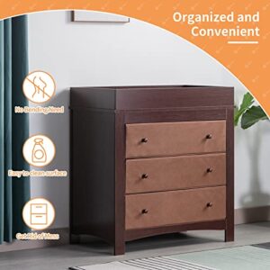 MOOITZ Changing Table with 3 Drawers, Changing Table Dresser for Nursery, Infant Baby Changing Station for Bedroom Livingroom Small Space, Baby Dresser with Changing Table Top