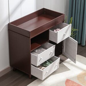 MOOITZ Changing Table Dresser with 3 Drawers, 2 Cabinets, Can be Used as a Baby Changing Table Dresser, a Dresser Changing Table, Changing Table with Drawers(White Dark Brown)