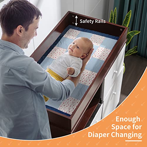 MOOITZ Changing Table Dresser with 3 Drawers, 2 Cabinets, Can be Used as a Baby Changing Table Dresser, a Dresser Changing Table, Changing Table with Drawers(White Dark Brown)