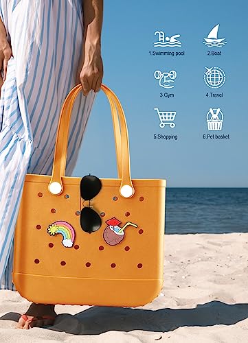 Qkstan Beach Bag Rubber Tote Bag Waterproof Travel Bags for Women Washable Tote Bag Handbag for Sports Beach Market Pool 15×5.25×13In(Yellow, Large)