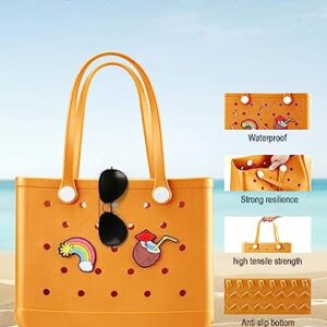 Qkstan Beach Bag Rubber Tote Bag Waterproof Travel Bags for Women Washable Tote Bag Handbag for Sports Beach Market Pool 15×5.25×13In(Yellow, Large)