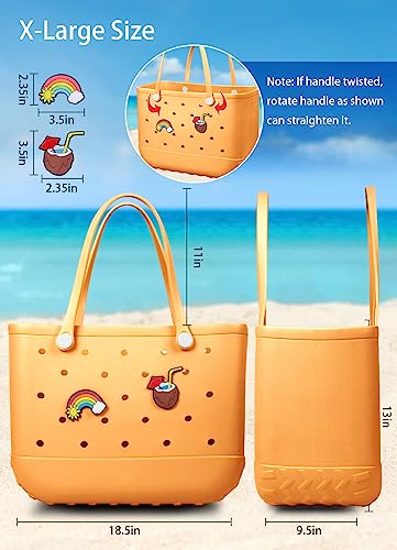 Qkstan Beach Bag Rubber Tote Bag Waterproof Travel Bags for Women Washable Tote Bag Handbag for Sports Beach Market Pool 15×5.25×13In(Yellow, Large)