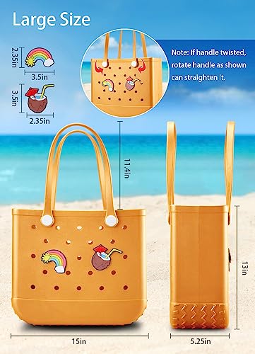 Qkstan Beach Bag Rubber Tote Bag Waterproof Travel Bags for Women Washable Tote Bag Handbag for Sports Beach Market Pool 15×5.25×13In(Yellow, Large)