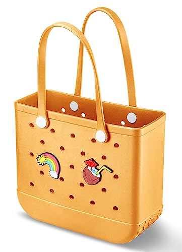 Qkstan Beach Bag Rubber Tote Bag Waterproof Travel Bags for Women Washable Tote Bag Handbag for Sports Beach Market Pool 15×5.25×13In(Yellow, Large)