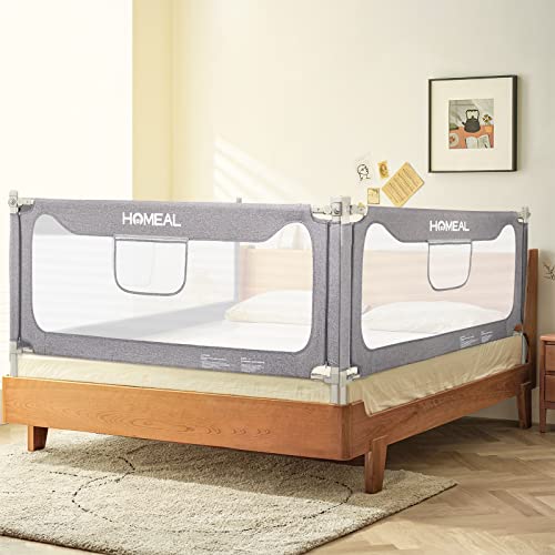 HOMEAL Toddlers Bed Rail for King Bed, Extra Tall Toddler Bed Rails, Infant Safety Bed Guardrail, Kids Bed Rail Guard, Bed Safety Rail fits Queen & King Size Mattress(Grey, for King Bed, 3Pack)