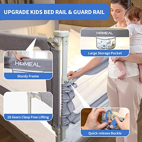 HOMEAL Toddlers Bed Rail for King Bed, Upgrade Toddler Bed Rails, Extra Long Baby Bed Rail Guard, Baby Bedrail for Children for Twin Queen & King Size Bed Mattress(Grey, for King Bed, 2Pack)