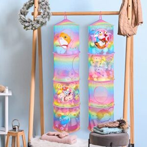 Stuffed Animals Hammock 2 Pcs Toy Storage Unicorn Castle Foldable Toy Organizers 4 Compartments Stuffed Animals Net Hanging Mesh For Kids Room Nursery