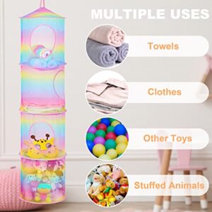 Stuffed Animals Hammock 2 Pcs Toy Storage Unicorn Castle Foldable Toy Organizers 4 Compartments Stuffed Animals Net Hanging Mesh For Kids Room Nursery