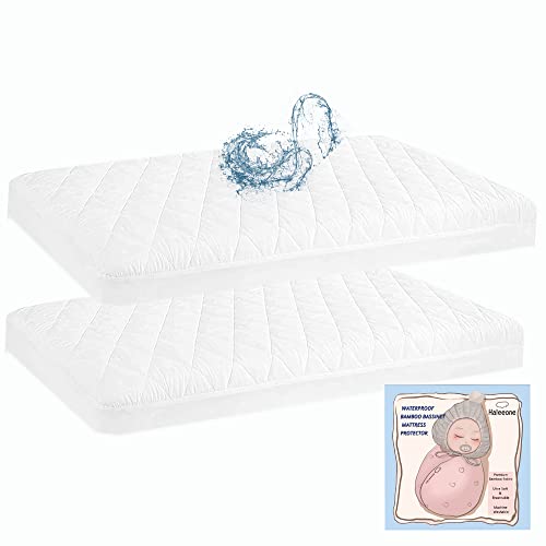 Waterproof Bassinet Mattres Pad Cover Fits 33x20 Baby Delight, Mika Micky, KoolaBaby, Dream On Me, ANGELBLISS and Bedside Sleeper Mattress, 2 Pack, Soft Bamboo Terry Surface, White