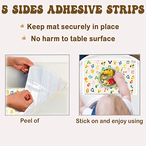 Disposable Stick-on Placemats for Baby&Toddler&Kids,Placemats That Sick on Dining Table at Family、Restaurant and Travel,Toddler placemat,40 Pack 12x18in Alphabet Animals Waterproof Table Mat