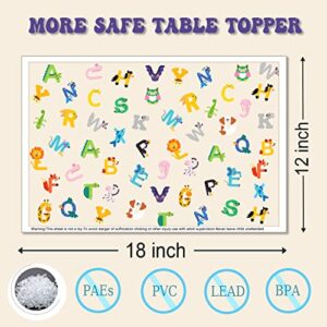 Disposable Stick-on Placemats for Baby&Toddler&Kids,Placemats That Sick on Dining Table at Family、Restaurant and Travel,Toddler placemat,40 Pack 12x18in Alphabet Animals Waterproof Table Mat