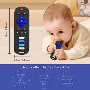 ROBBEAR Baby Teething Toys, Food Grade Silicone Teether for Babies 3 6 12 18 Months, TV Remote Shape Toddlers Chew Toys, Freezer BPA Free (Black RC)