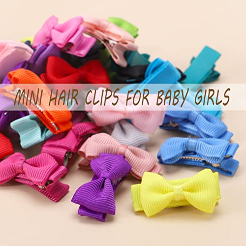 Baby Hair Clips Bows for Girls Mini Fully Lined Baby Bows Grosgrain Ribbon 1.2" Tiny Hair Bows Clips for Baby Girls Infant Fine Hair 40PCS (20Colors in Pairs)