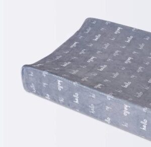 cloud island plush changing pad cover - gray hello print