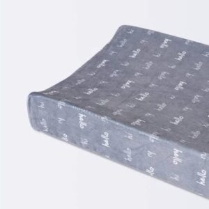 Cloud Island Plush Changing Pad Cover - Gray Hello Print