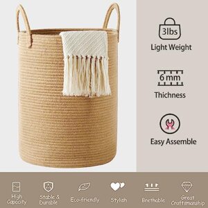 MOJOSCEND Jute Laundry Hamper Basket, 15Dx20H inches Tall Woven Rope Storage Basket for Blanket, Large Clothes Hamper for Bedroom, Baby Nursery Kids Laundry Basket Organizer