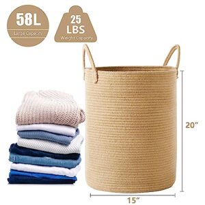 MOJOSCEND Jute Laundry Hamper Basket, 15Dx20H inches Tall Woven Rope Storage Basket for Blanket, Large Clothes Hamper for Bedroom, Baby Nursery Kids Laundry Basket Organizer