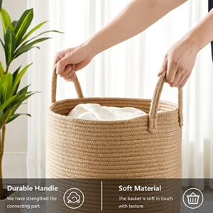 MOJOSCEND Jute Laundry Hamper Basket, 15Dx20H inches Tall Woven Rope Storage Basket for Blanket, Large Clothes Hamper for Bedroom, Baby Nursery Kids Laundry Basket Organizer