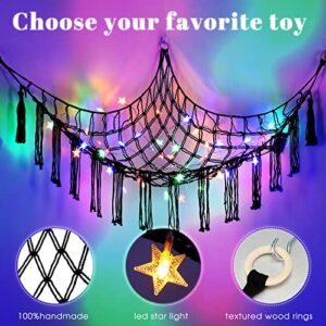 2 Set Stuffed Animal Net or Hammock with LED Light, Stuffed Animal Storage Stuffed Animal Hammock Corner Toy Hammock Macrame Stuffed Animal Organizer for Bedroom Nursery Kindergarten Decor (Black)