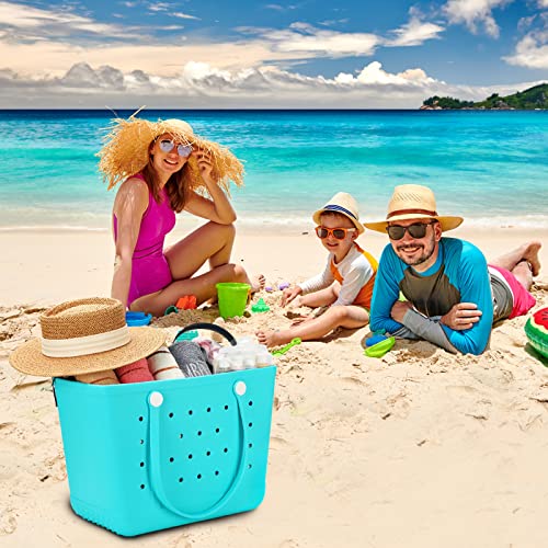 MYHOZEE Beach Bag Tote Swim Bag Women,Rubber Beach Tote Bags With Hole Waterproof Washable Durable Open Handbag for Beach Pool Boat Sports,Green