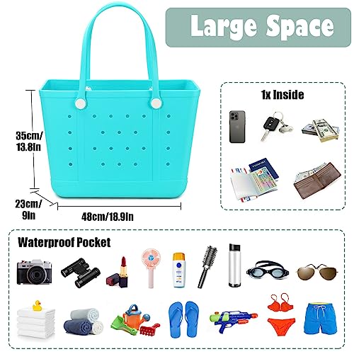 MYHOZEE Beach Bag Tote Swim Bag Women,Rubber Beach Tote Bags With Hole Waterproof Washable Durable Open Handbag for Beach Pool Boat Sports,Green