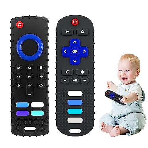 ERSIHUA 2-Pack Baby Teething Toys-TV Remote Control Shape Silicone Infants Teething Toys for Babies 0-18 Months,BPA-Free (2packs-Black)