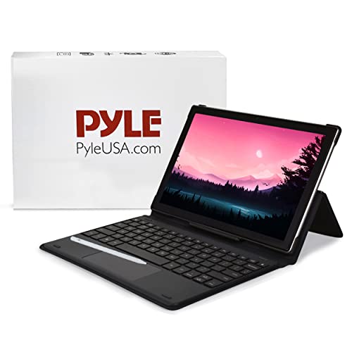 Pyle 1080p HD Display, 5000 mAH, Dual 10.1 Inch Android Tablet -2 in 1 Tablet Camera, WiFi Compatibility, Quad-Core Processor, 2GB RAM, 32GB Storage,Magnetic Keyboard,Stylus Pen & Case Included-Silver