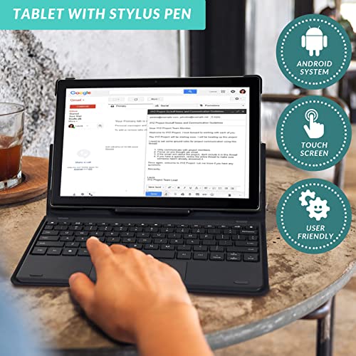 Pyle 1080p HD Display, 5000 mAH, Dual 10.1 Inch Android Tablet -2 in 1 Tablet Camera, WiFi Compatibility, Quad-Core Processor, 2GB RAM, 32GB Storage,Magnetic Keyboard,Stylus Pen & Case Included-Silver