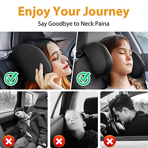 ZORUNOWA Car Headrest Pillow,Thickened Memory Foam Road Pal Headrest,Neck Support Pillow,180° Adjustable Car Headrest, U- Shaped Design,Travel Car Sleeping,Suitable for Kids and Adults (Black)