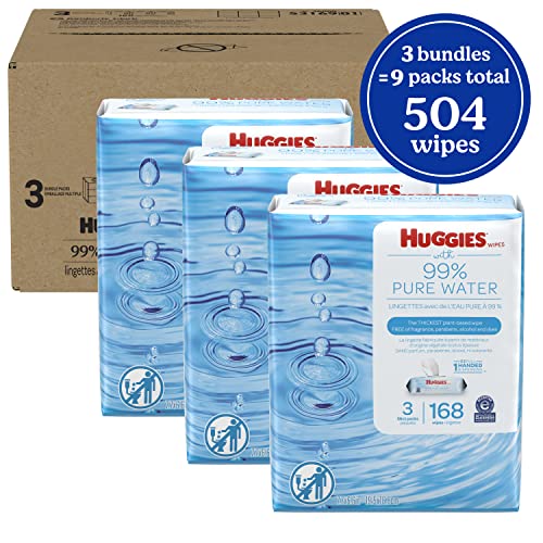 Huggies 99% Pure Water Baby Wipes, Unscented, 9 flip-top packs (504 Wipes Total)