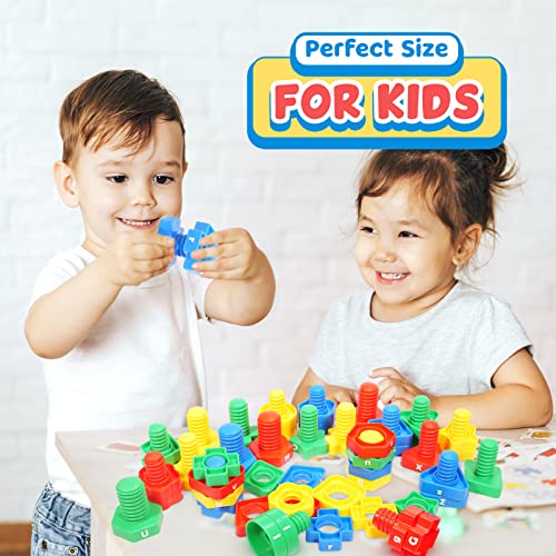 Letters Learning Matching Game | Fine Motor Skills Toy Set for Toddlers | 26 Alphabet Learning Toys with 52 pcs Nuts and Bolts Sorting & Stacking Toys, ABC learning Educational Montessori Toy for Kids