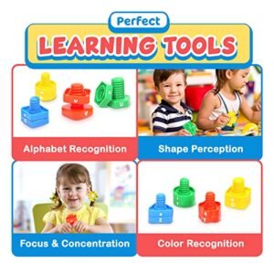 Letters Learning Matching Game | Fine Motor Skills Toy Set for Toddlers | 26 Alphabet Learning Toys with 52 pcs Nuts and Bolts Sorting & Stacking Toys, ABC learning Educational Montessori Toy for Kids