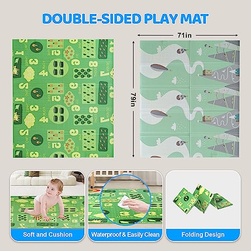 79" x 71" Baby Playpen with Mat - Baby Playards Extra Large Play Pen for Toddlers Safety Play Yard Indoor Activity Center with Hanging Bag, Zipper Gate, Soft Breathable Mesh (Gray)