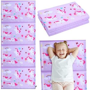 shellwei toddler nap mat 52 x 20 x 1'' sleeping folding rest mat kids mat for boys girls baby daycare preschool classroom home travel (unicorn)