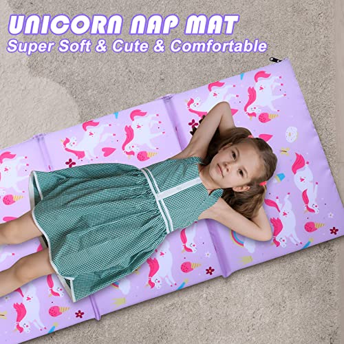 Shellwei Toddler Nap Mat 52 x 20 x 1'' Sleeping Folding Rest Mat Kids Mat for Boys Girls Baby Daycare Preschool Classroom Home Travel (Unicorn)