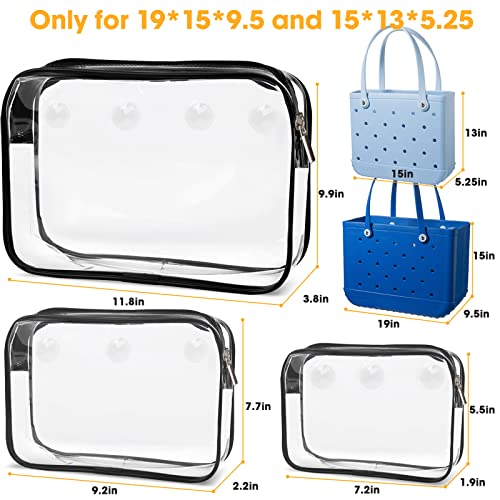 3 Packs Clear Bogg Beach Tote Bag Accessories-clear Designer Zipper Insert Bag(for 19*15*9.5 and 15*13*5.25), Travel Makeup Clean Toiletry Brush Organizer Cosmetic Divider Storage Inner Pouch (Black)