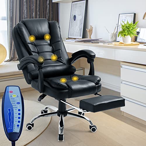 AMERROBIL Reclining Massage Office Chair with Footrest, Executive Office Chair with Lumbar Support, Computer Chair Home Office Desk Chair with Armrests, Adjustable Height/Tilt, 280lb Capacity, Black