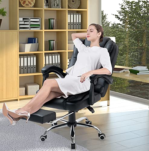 AMERROBIL Reclining Massage Office Chair with Footrest, Executive Office Chair with Lumbar Support, Computer Chair Home Office Desk Chair with Armrests, Adjustable Height/Tilt, 280lb Capacity, Black