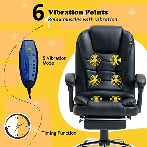 AMERROBIL Reclining Massage Office Chair with Footrest, Executive Office Chair with Lumbar Support, Computer Chair Home Office Desk Chair with Armrests, Adjustable Height/Tilt, 280lb Capacity, Black