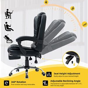 AMERROBIL Reclining Massage Office Chair with Footrest, Executive Office Chair with Lumbar Support, Computer Chair Home Office Desk Chair with Armrests, Adjustable Height/Tilt, 280lb Capacity, Black