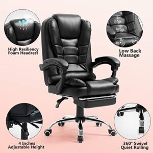 AMERROBIL Reclining Massage Office Chair with Footrest, Executive Office Chair with Lumbar Support, Computer Chair Home Office Desk Chair with Armrests, Adjustable Height/Tilt, 280lb Capacity, Black