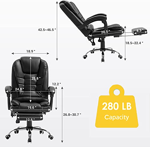 AMERROBIL Reclining Massage Office Chair with Footrest, Executive Office Chair with Lumbar Support, Computer Chair Home Office Desk Chair with Armrests, Adjustable Height/Tilt, 280lb Capacity, Black