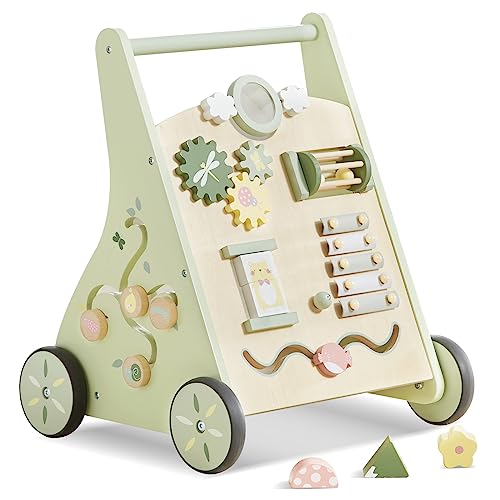 Beright Wooden Baby Walker Push and Pull Learning Activity Walker Kids’ Activity Toy Multiple Activities Center Develops Motor Skills & Stimulates Creativity(Green)