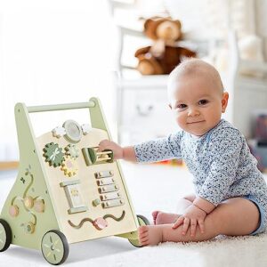 Beright Wooden Baby Walker Push and Pull Learning Activity Walker Kids’ Activity Toy Multiple Activities Center Develops Motor Skills & Stimulates Creativity(Green)