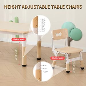 MOCUTEEN Kids Table and 4 Chair Set Height Adjustable Toddler Table and Chair Set Graffiti Desktop Max 330lbs Kids Activity Art Table for Daycare Classroom Home Age 2-12 Grain Burlywood